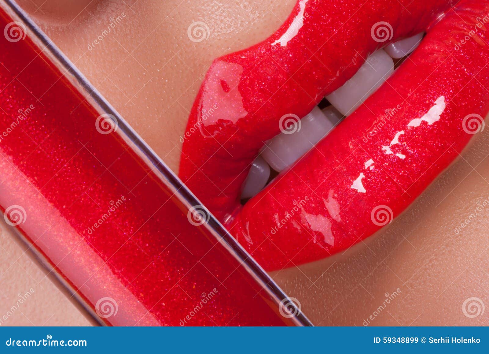 Red lips close-up. stock image. Image of full, brush - 59348899