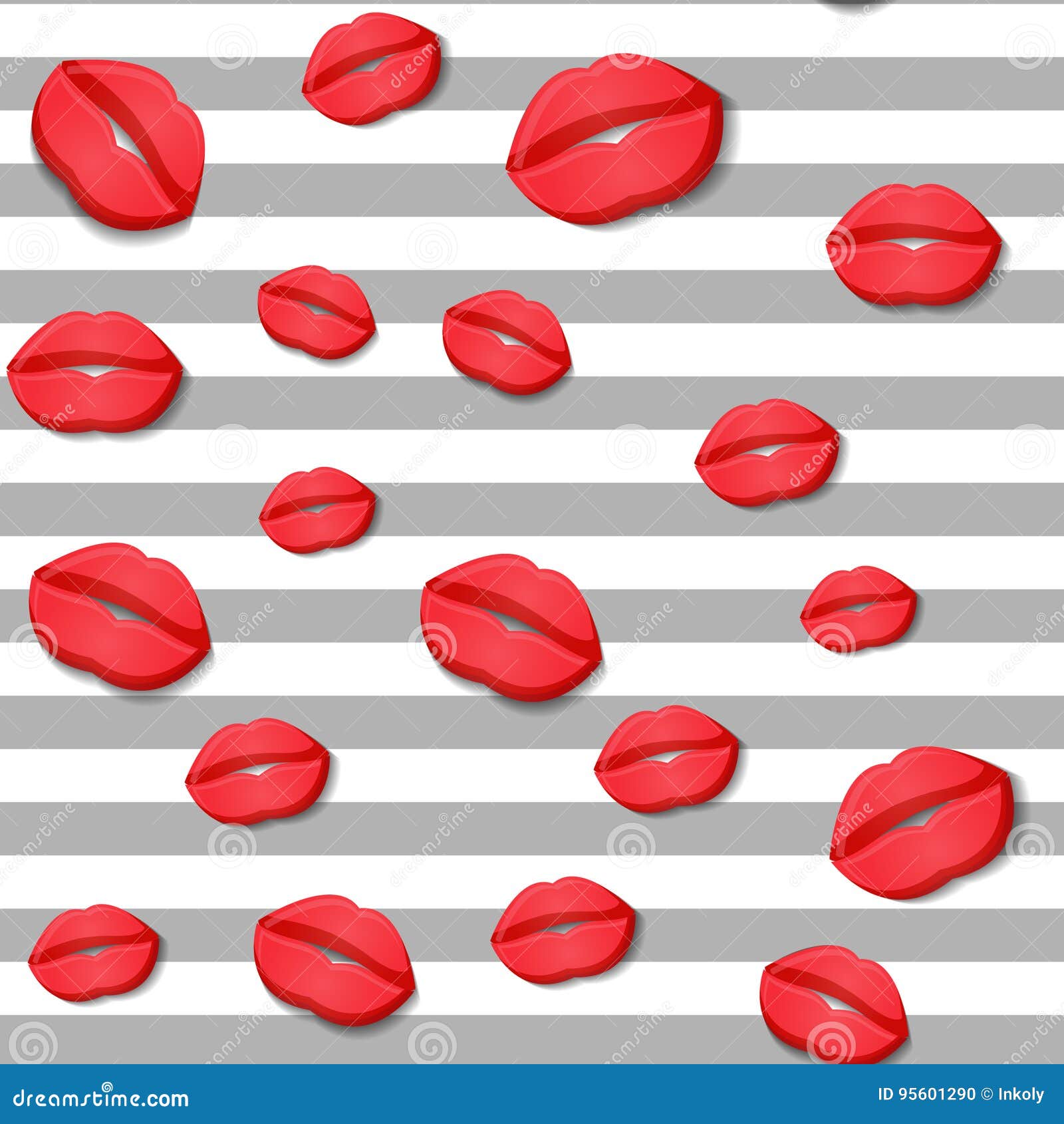 Red Lips on Grey and White Stripes Seamless Pattern. Stock Vector ...
