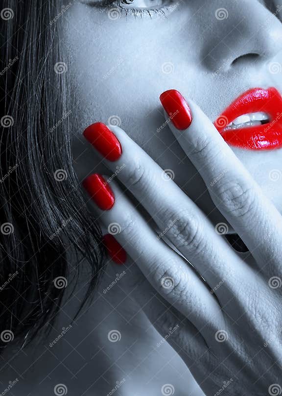 Red lips and nails stock image. Image of lips, cool, hand - 20000053