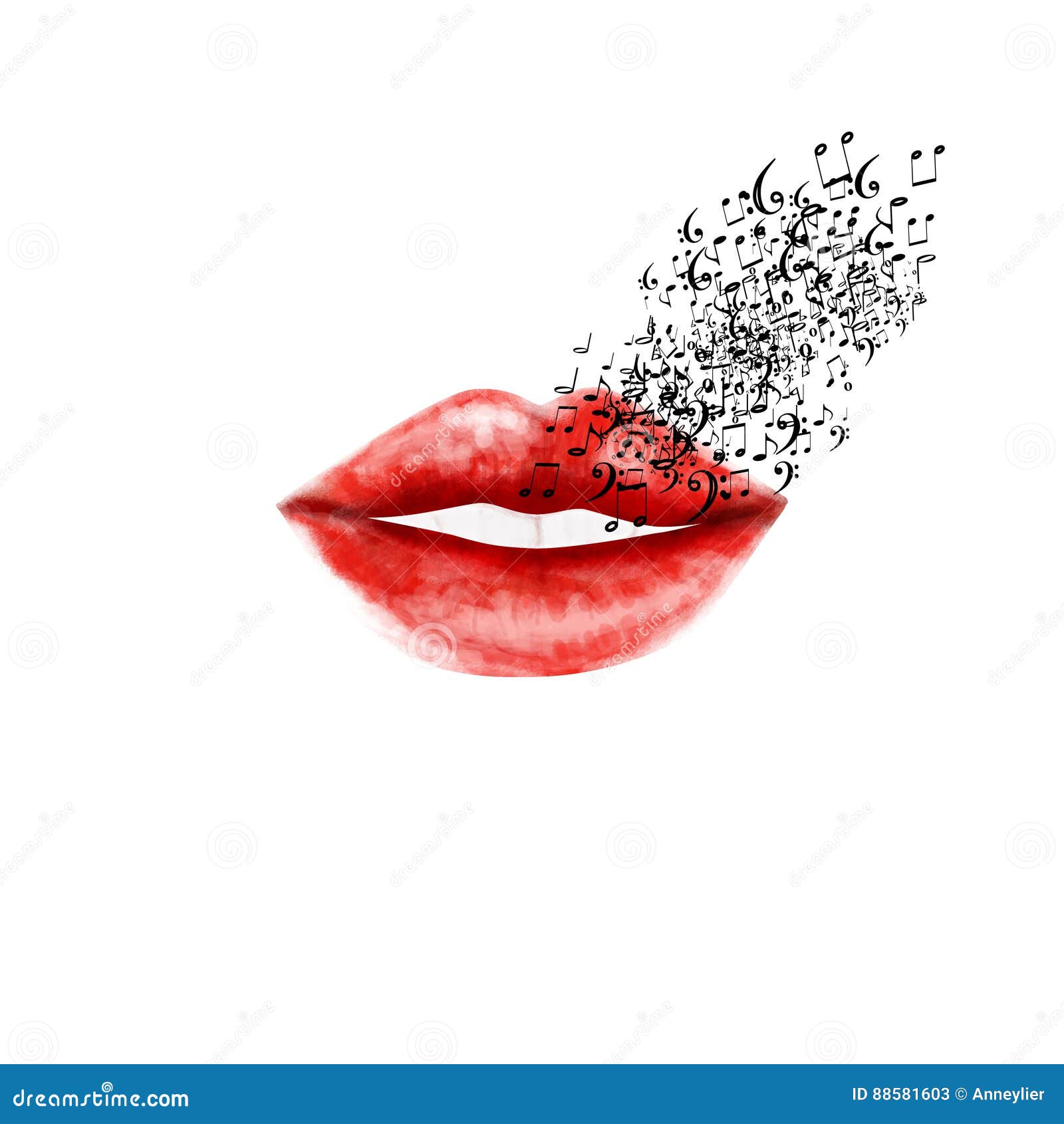 Red lips with notes stock illustration. Illustration of lips - 88581603