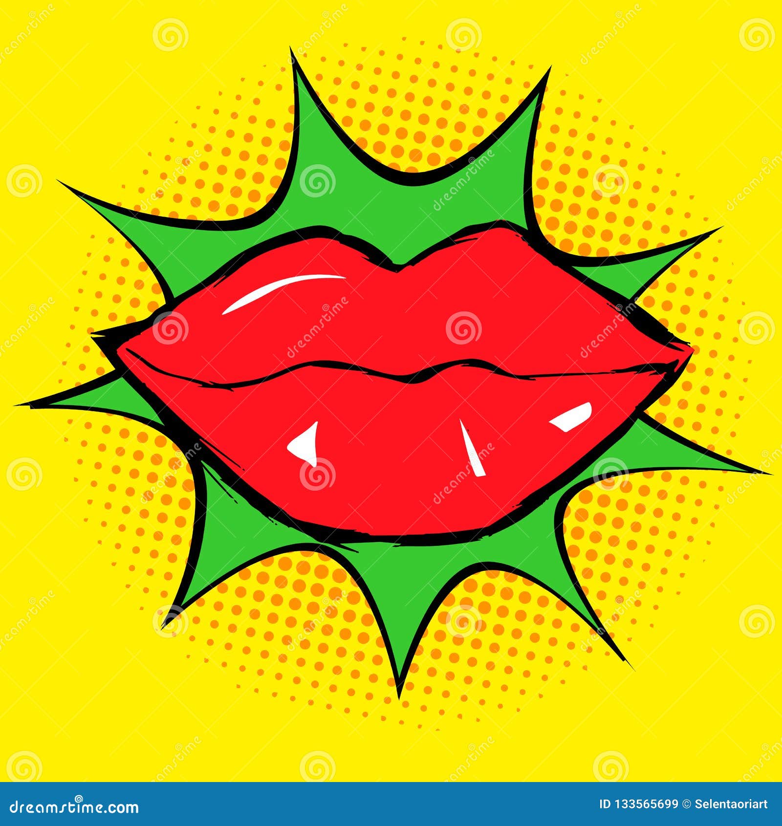Red lips in pop art stock vector. Illustration of beautiful - 133565699