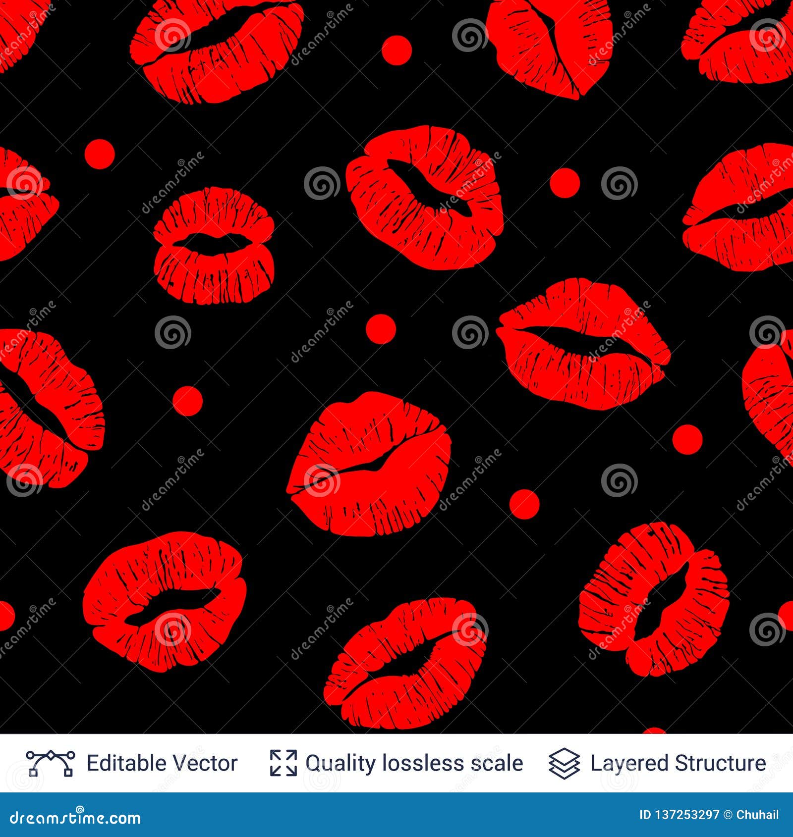 Red Lips Print Isolated on Black Background. Stock Vector ...