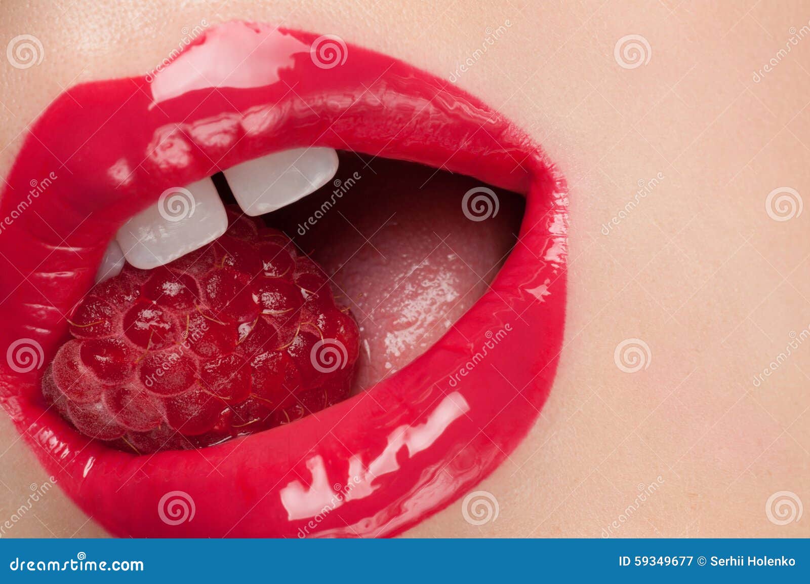 Red lips with raspberry. stock image. Image of cosmetics - 59349677