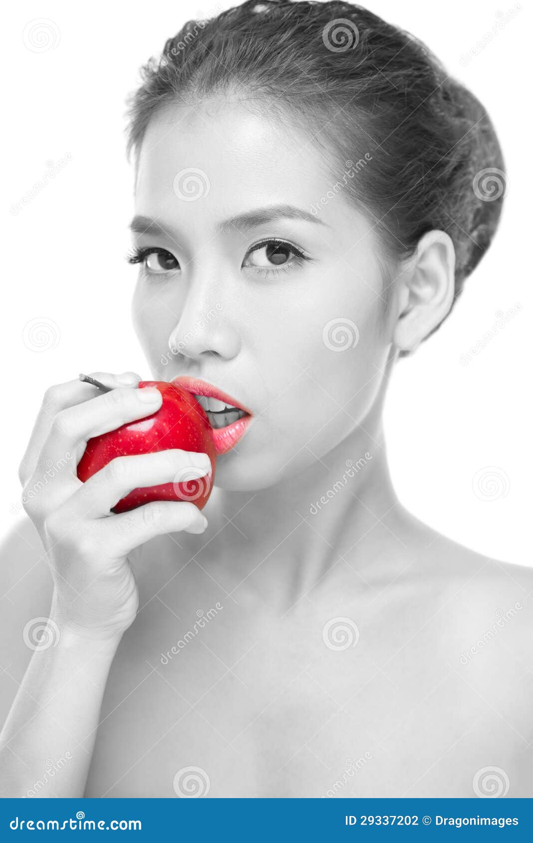 Red lips, red apple stock photo. Image of isolated, biting - 29337202
