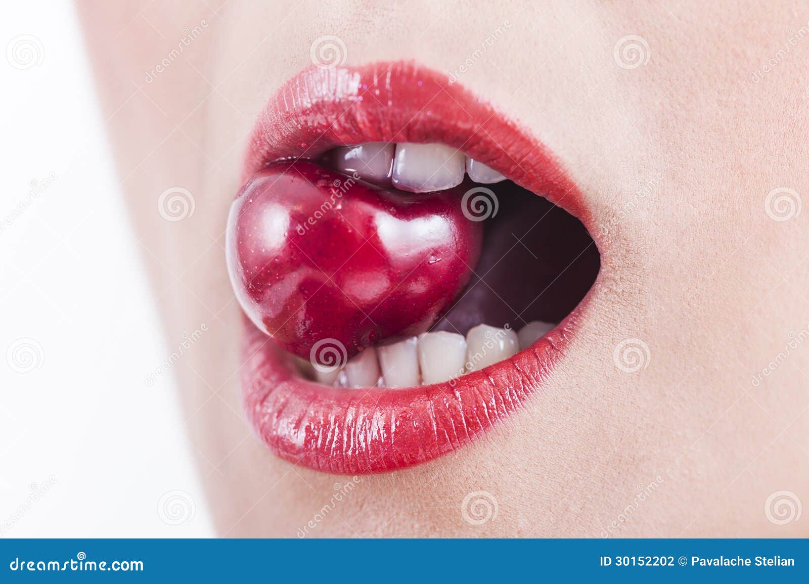 Lips with cherry stock photo. Image of drink, fruit, juicy - 30152202