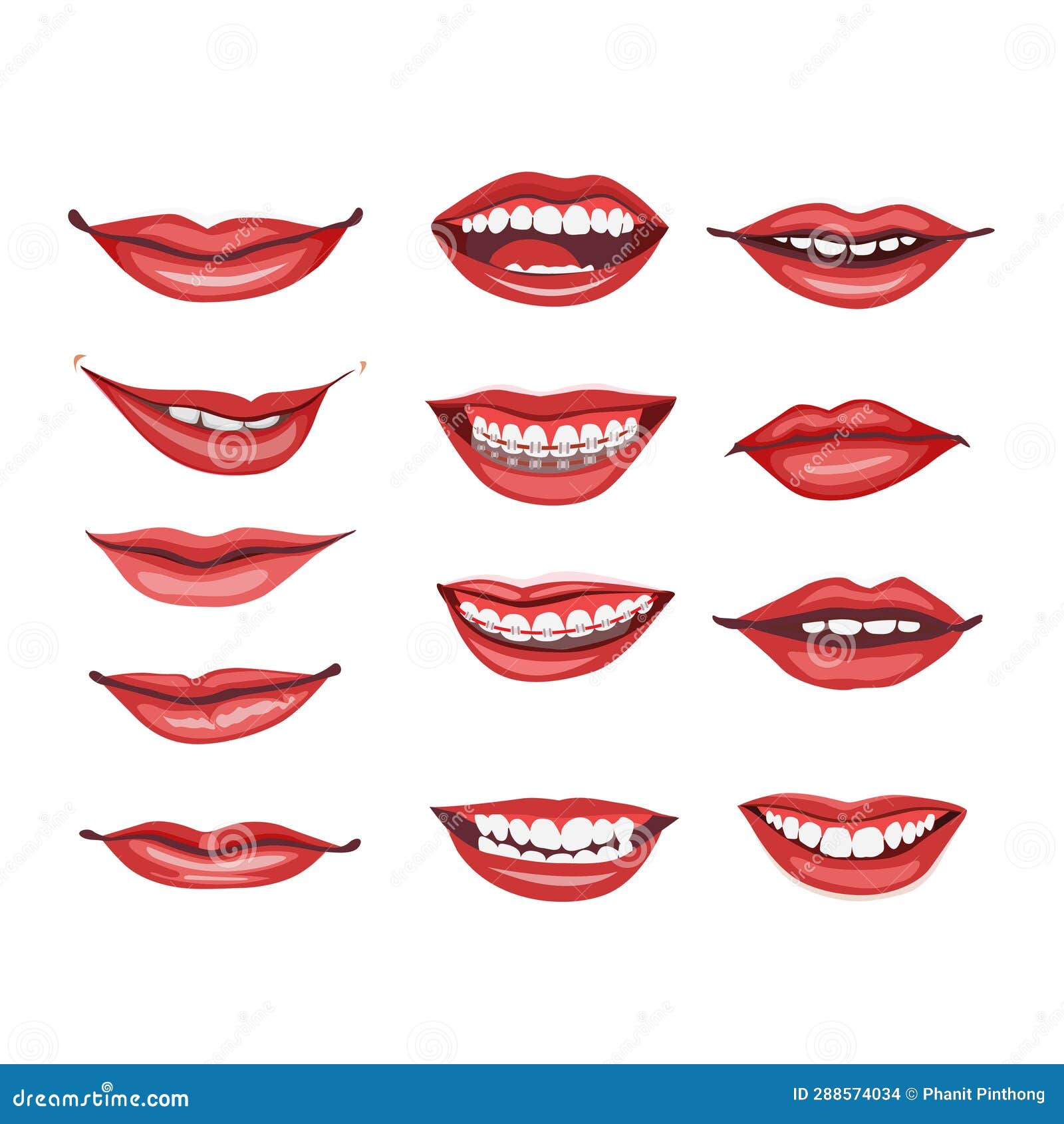 Red Lips , Smiling Mouth , Cartoon Mouth Vector Set Stock Vector ...