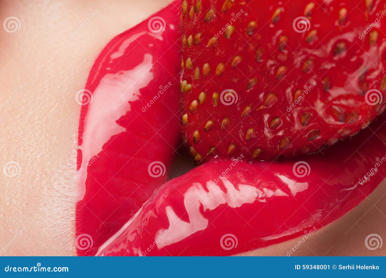 Red lips with strawberry. stock image. Image of advertising - 59348001