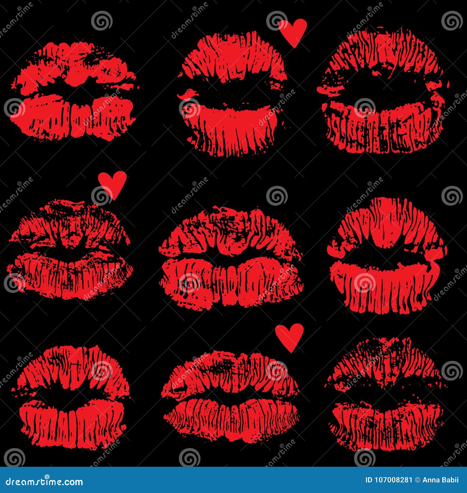 Red Lips Track Print Set. Stamp of Mouth Collection. Vector ...