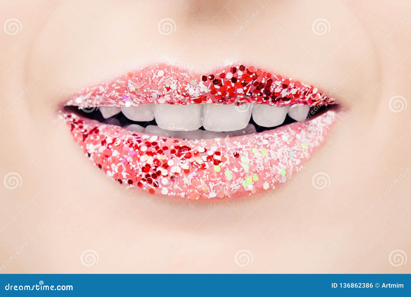 Red Lips White Teeth. Beautiful Female Smile Stock Photo - Image of ...