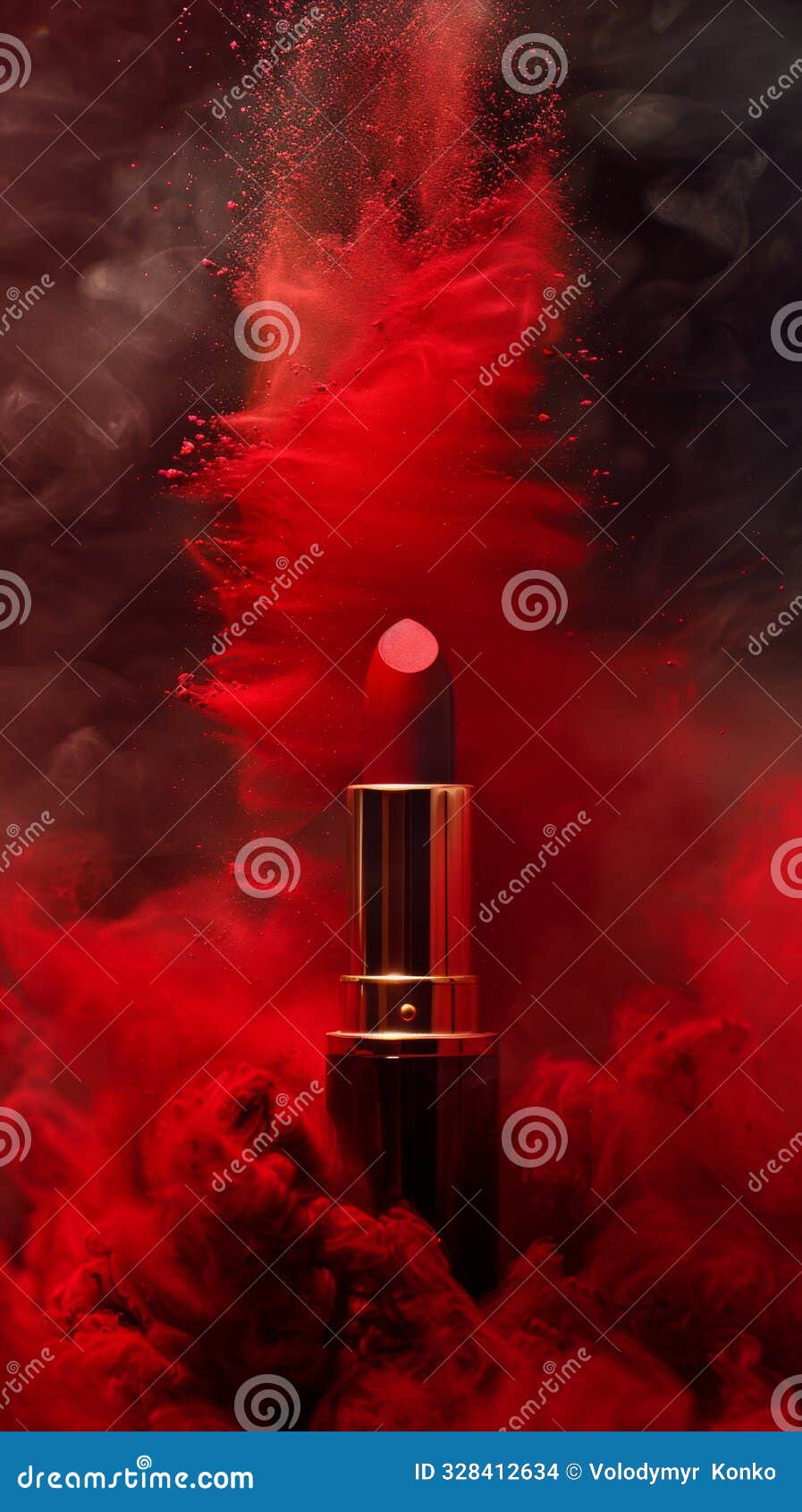 Red Lipstick with Color Explosion on Dark Background, Dramatic Beauty ...