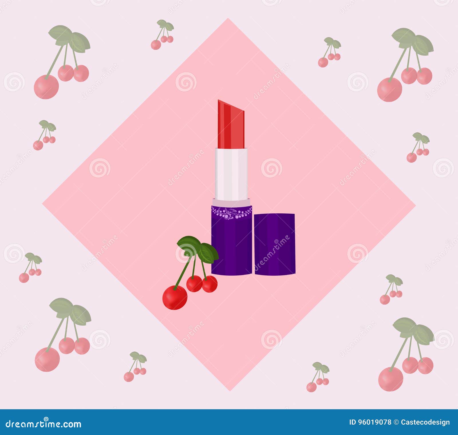 Red Lipstick Icon on Retro Summer Cherry Retro Style Pattern Background ...