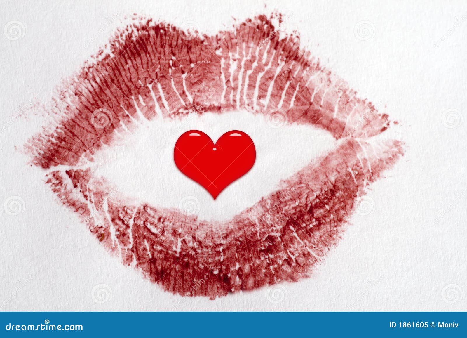 Red Lipstick Kiss with a 2D Red Heart in the Middle Stock Image - Image ...