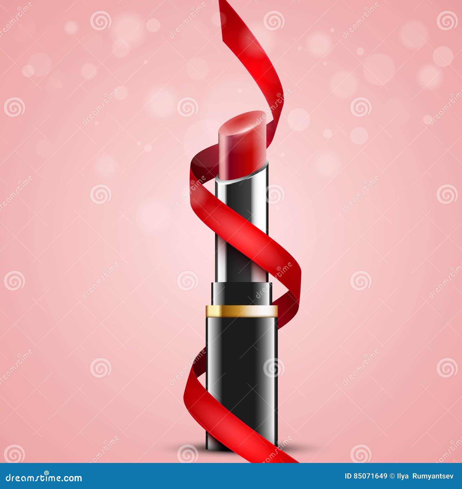 Red Lipstick with Red Ribbon on Abstract Background, Vector Design ...