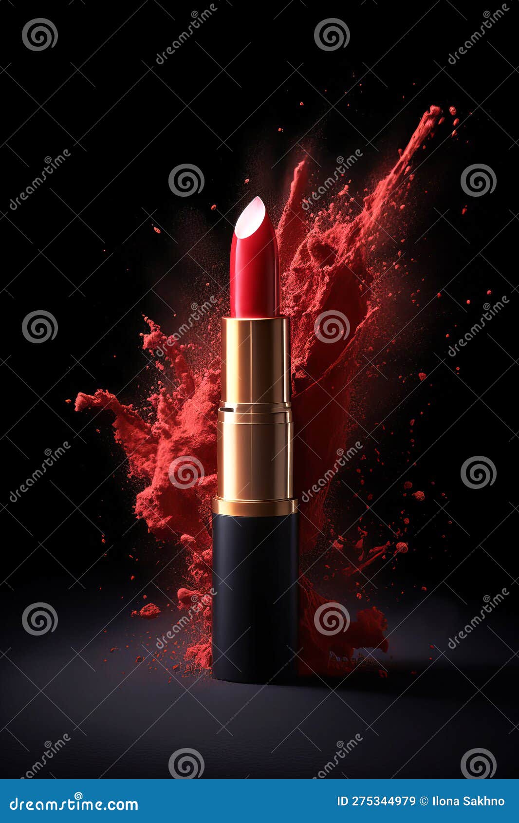 Red Lipstick Splash of Red Particles on Black Stock Illustration ...