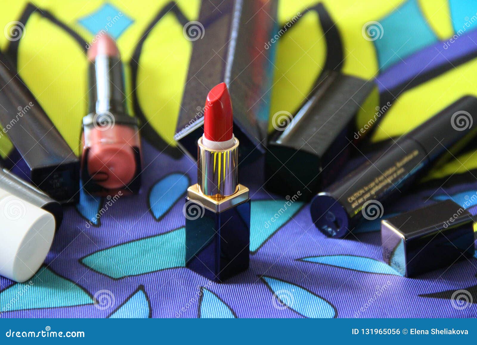 Red lipstick and tools stock photo. Image of lipstick - 131965056