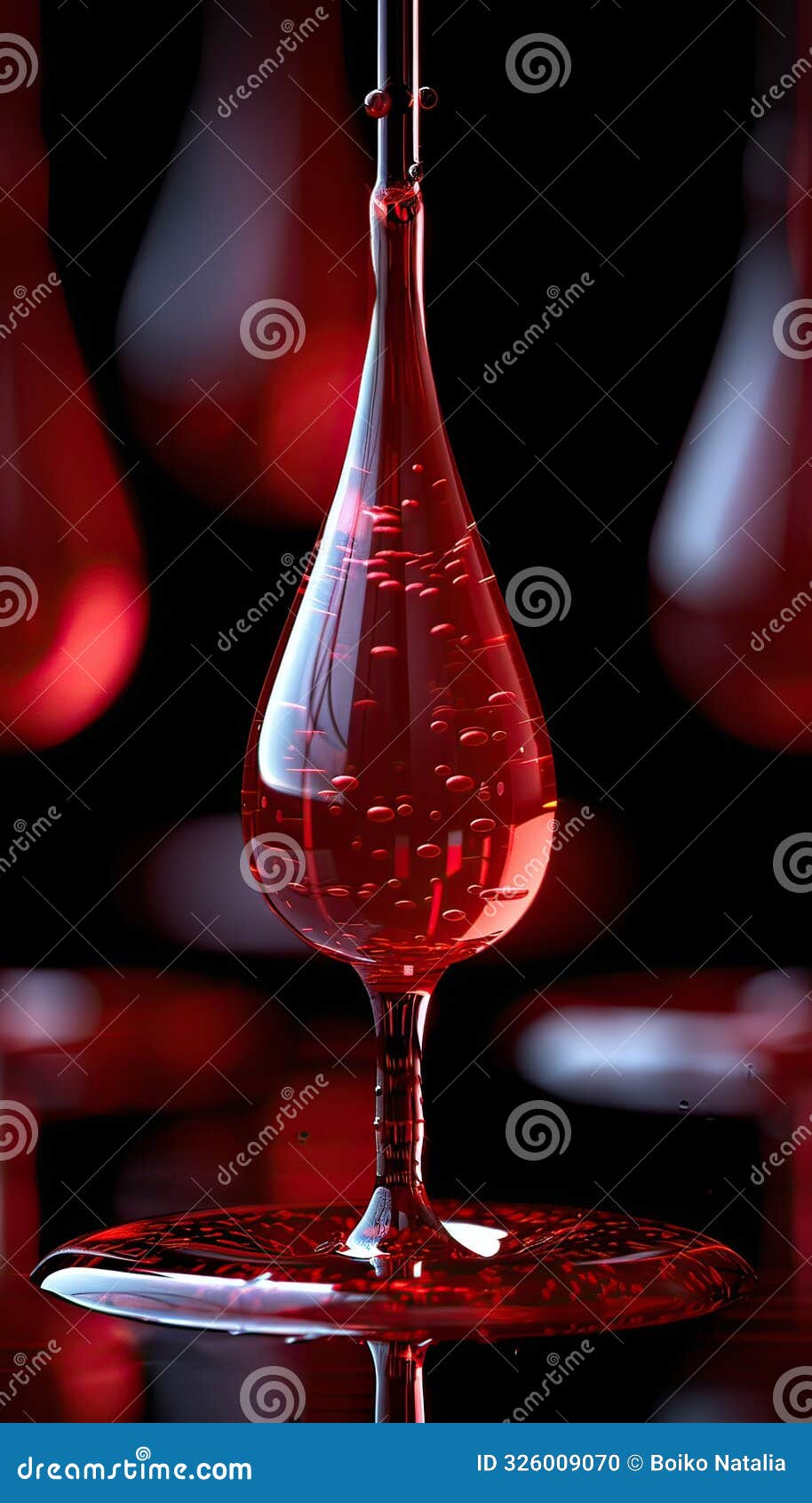 A Red Liquid Drop is Slowly Falling into a Glass on a Table Stock Photo ...