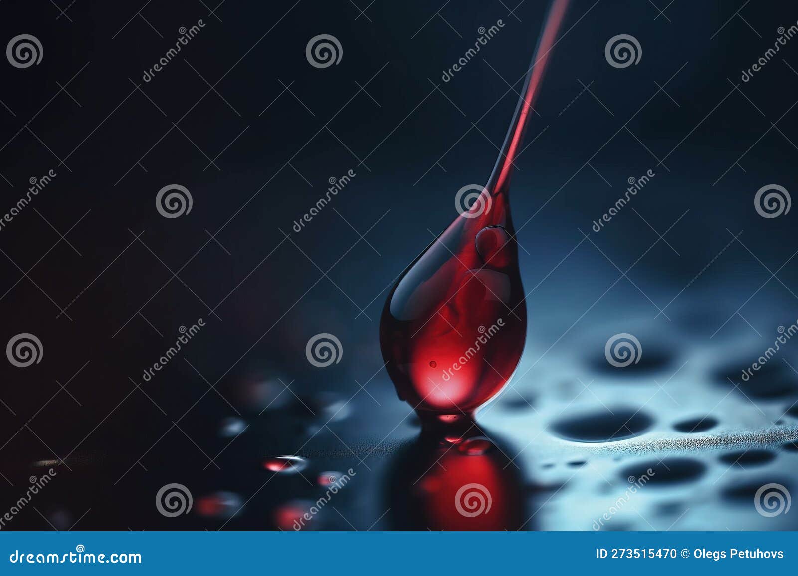 A Red Liquid Droplet on a Black Surface with Water Droplets Stock Photo ...