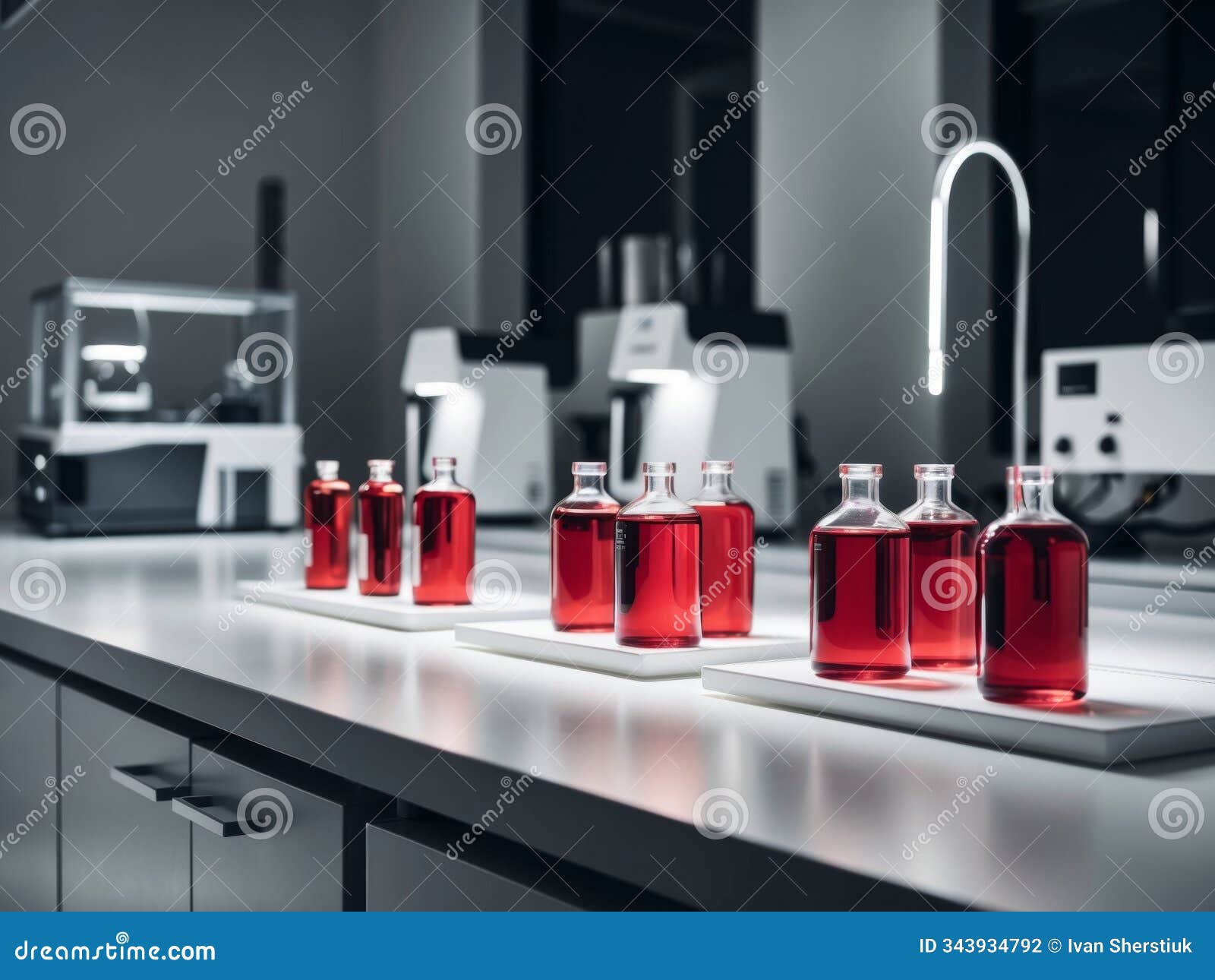 Red Liquid Samples in Laboratory during Nighttime Testing Processes ...