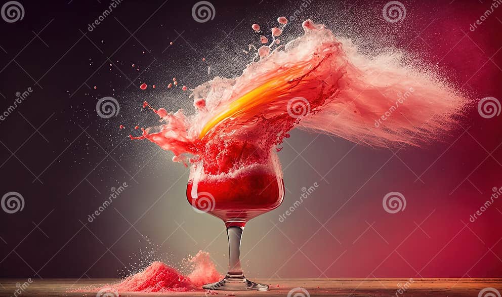 A Red Liquid Splashing into a Wine Glass on a Table Stock Illustration ...
