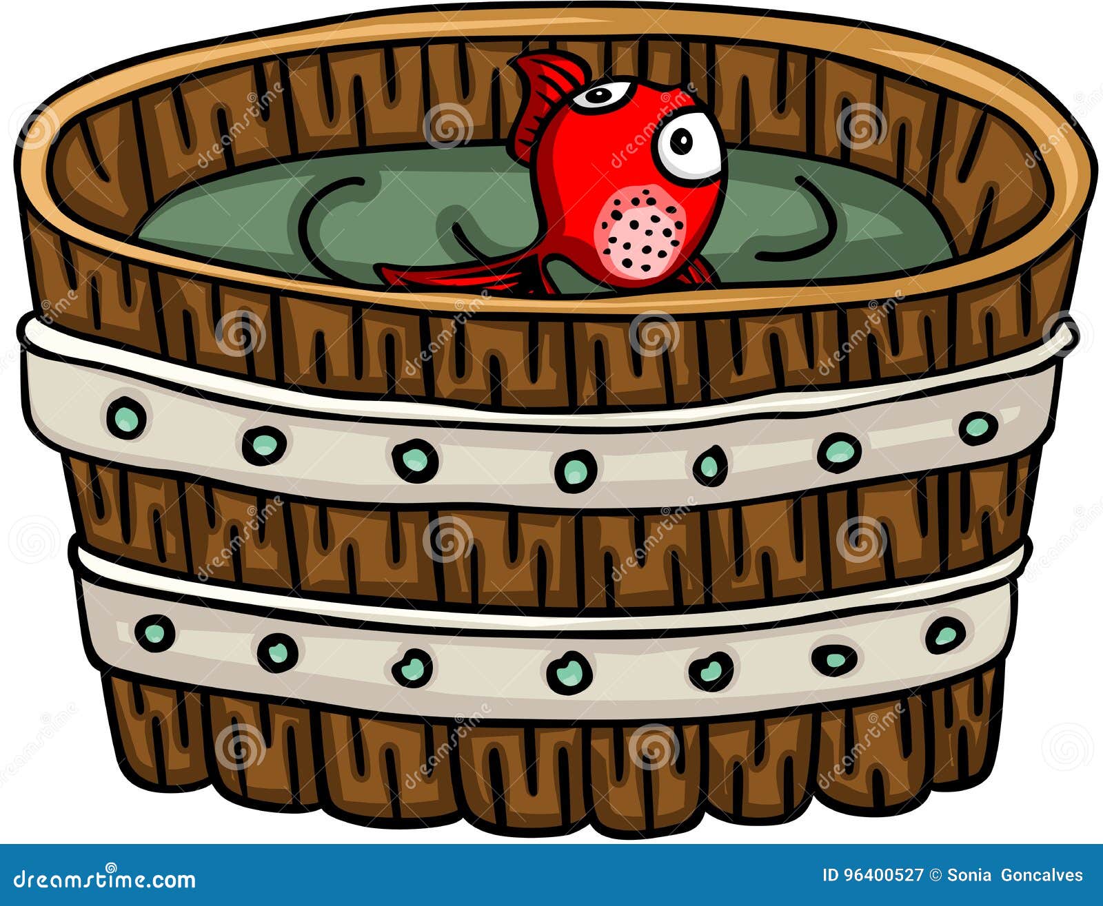 Red Little Fish Inside Wood Barrel Stock Vector - Illustration of ...