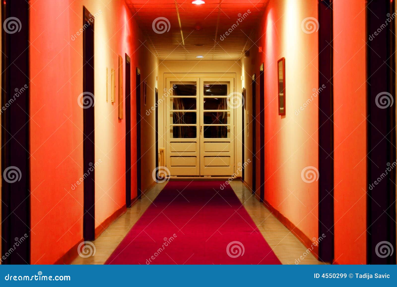 Red lobby stock image. Image of doors, apartment, column - 4550299