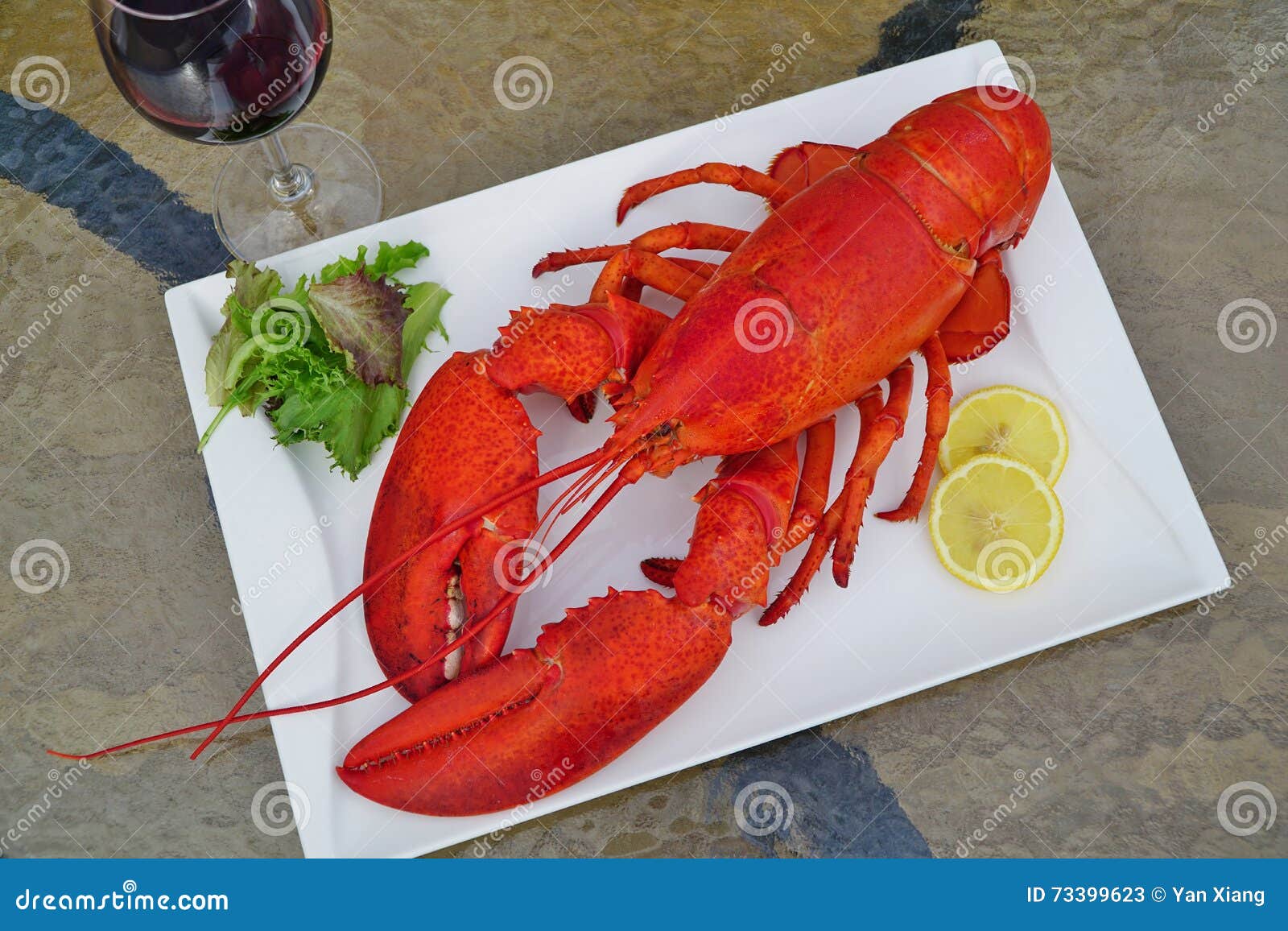 Red Lobster, Lemon, and Wine Stock Image - Image of leaves, lettuce ...