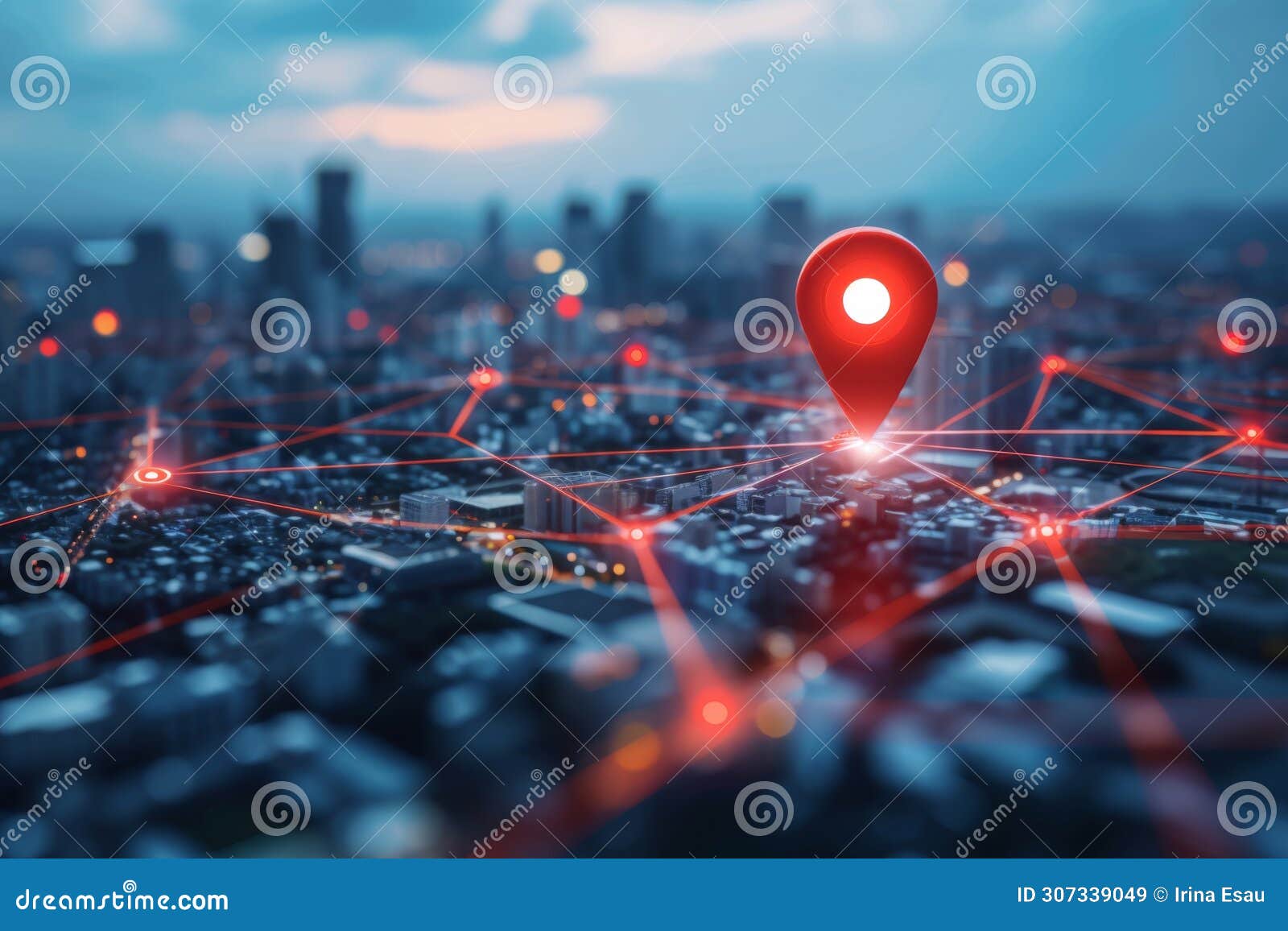 Red Location Marker on Nighttime City Map. Stock Image - Image of ...