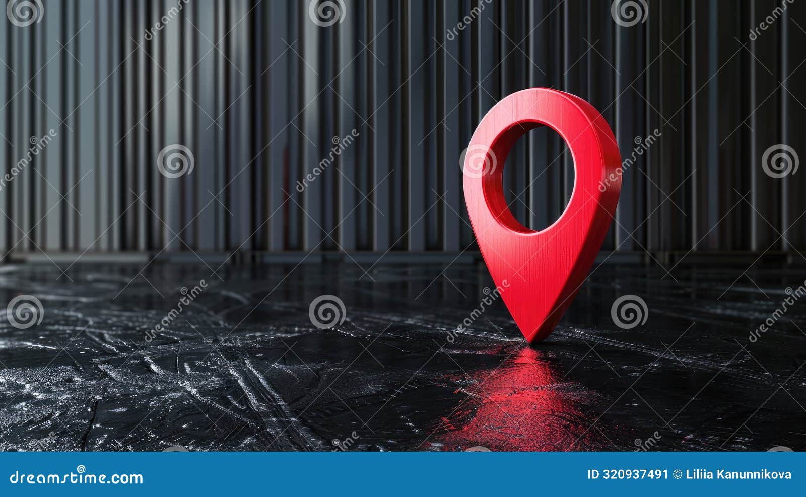 Red Location Pin Icon on Background of Cargo Containers, Container Ship ...