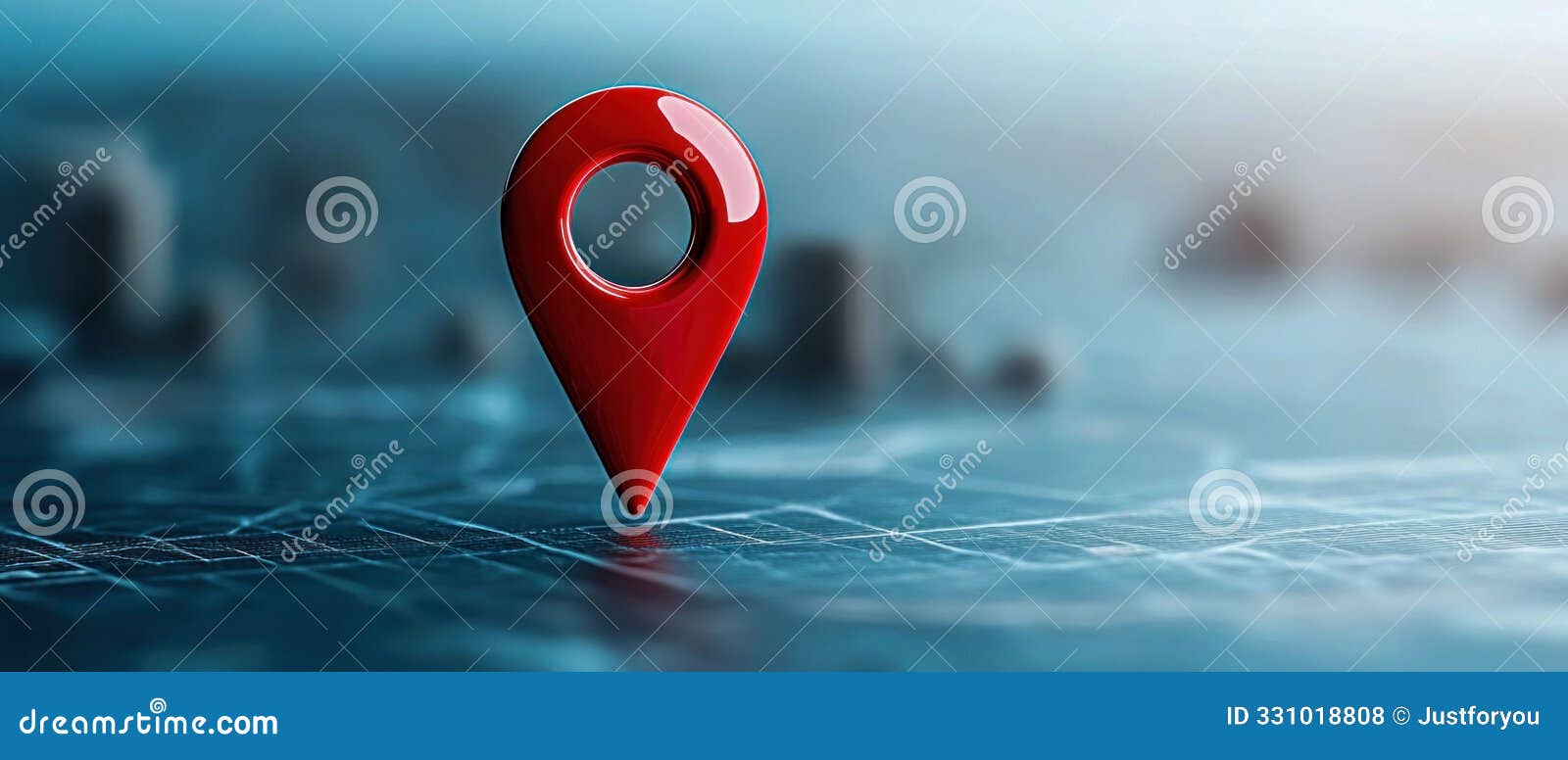 Red Location Pin on a Map with Blurred Cityscape Background Stock ...