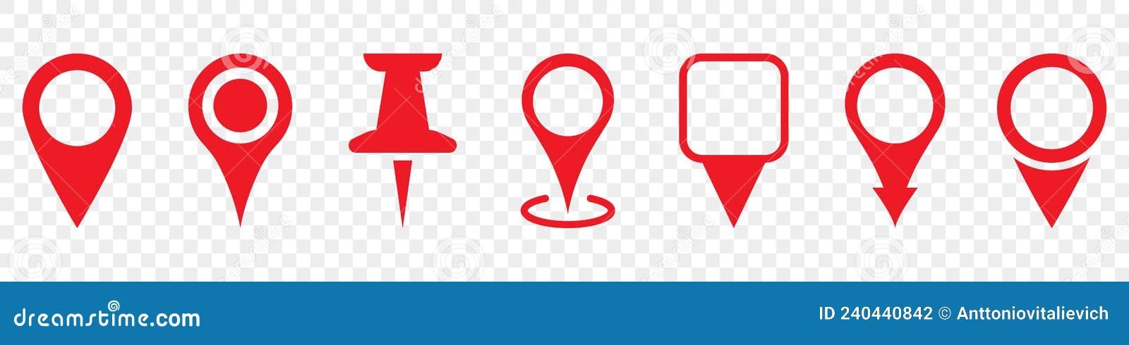 Red Location Pointer Set on Transparent Background. Map Marker Points ...