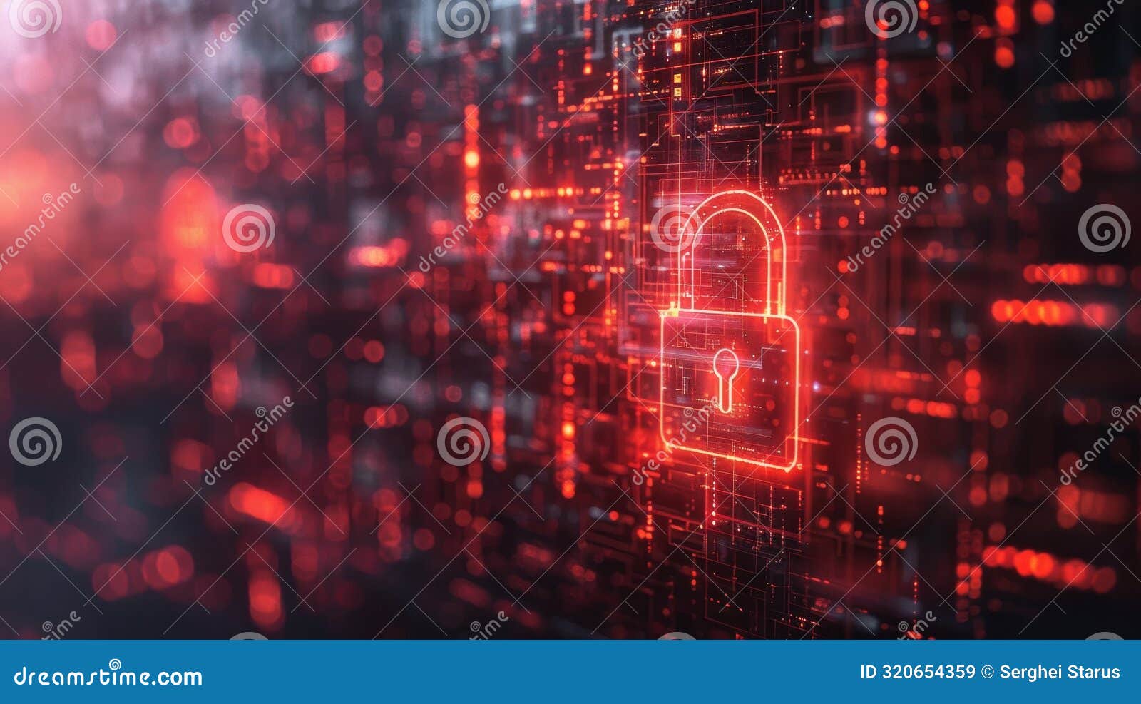 A Red Lock on a Digital Background, AI Stock Image - Image of night ...