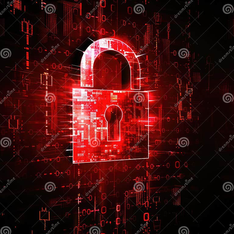 A Red Lock on a Digital Background, Suitable for Cybersecurity Concepts ...