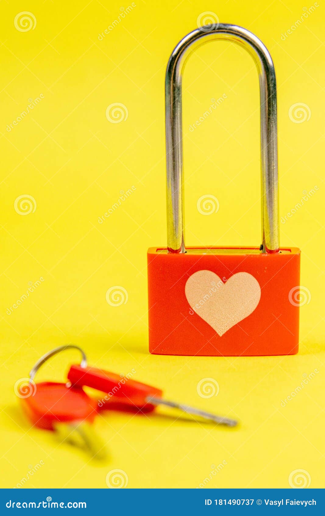 Red Lock with Drawing Heart and Key on Yallow Background Stock Image ...