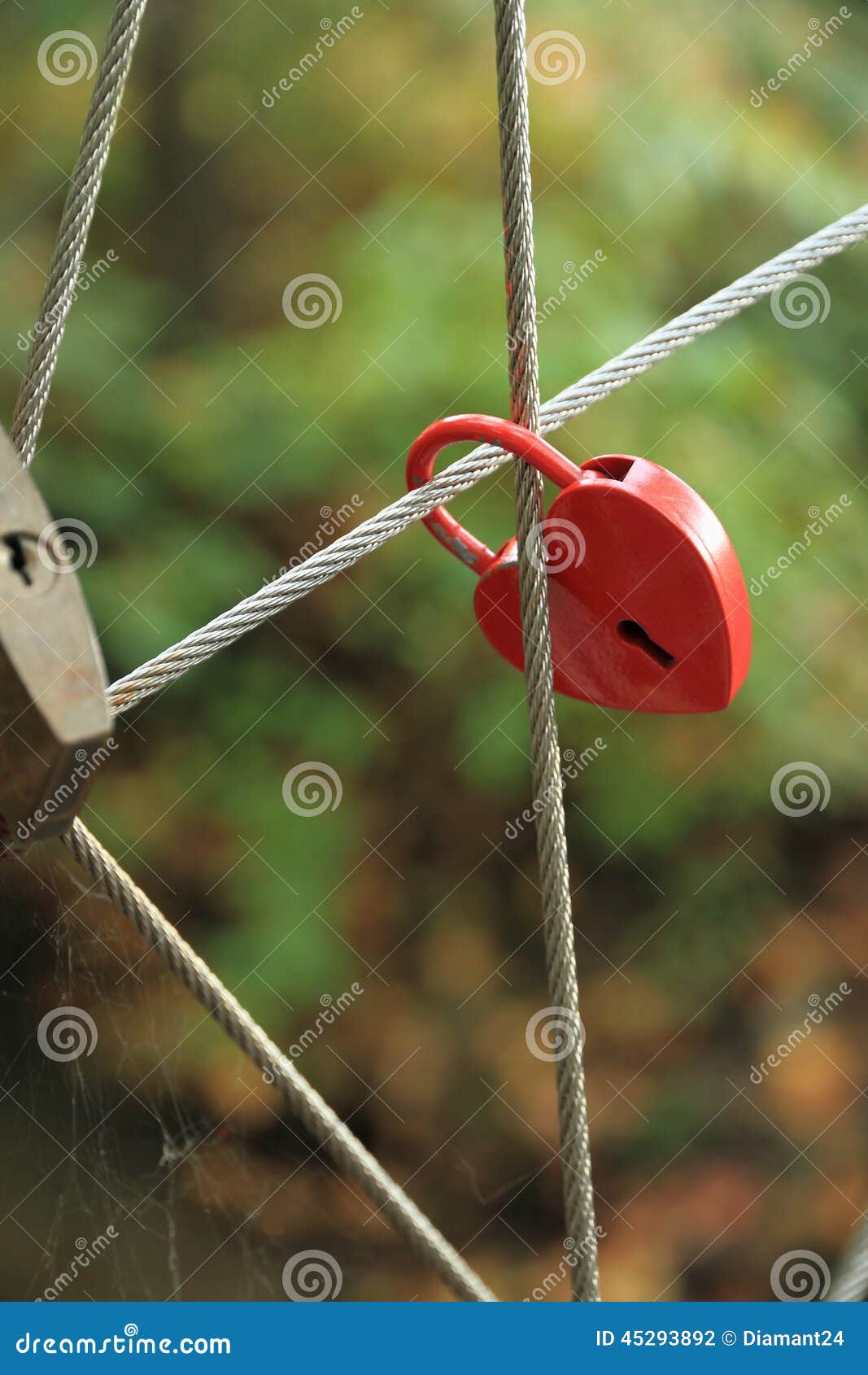 Red Lock in Heart Shape on Rope Bridge Stock Photo - Image of heart ...
