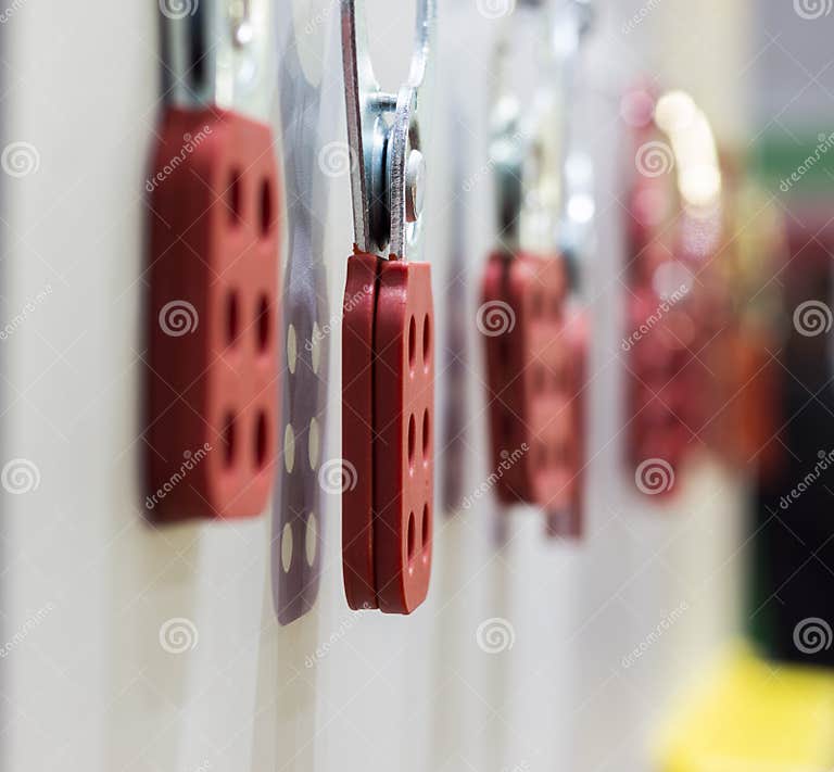 The Red Lock out hasp stock image. Image of hasp, purpose - 113267027