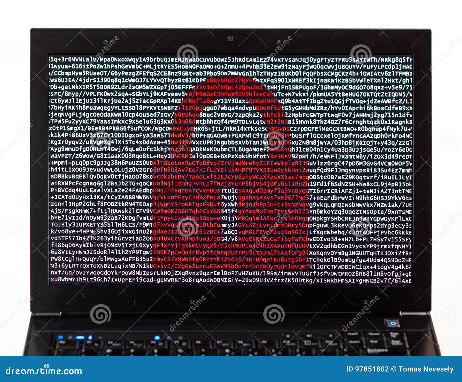 Red Lock Over Encrypted Text on a Laptop Screen Against a White Stock ...
