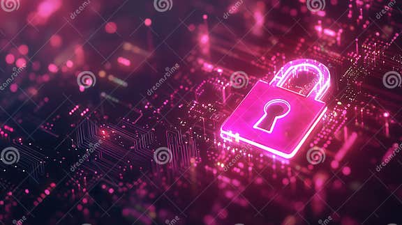 Red Lock Securing Microchip on Computer Circuit Board, Representing ...