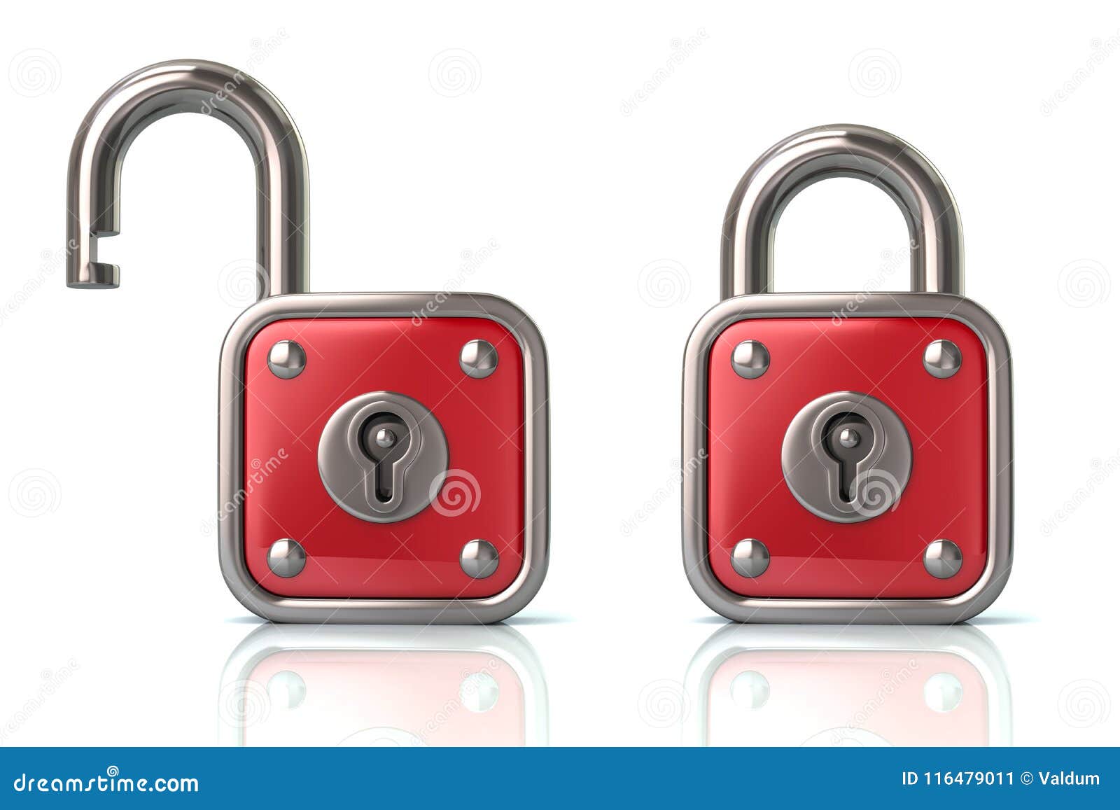 Red Lock and Unlock Padlock 3d Illustration Stock Illustration ...