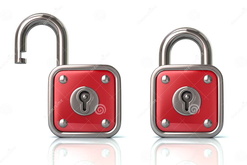 Red Lock and Unlock Padlock 3d Illustration Stock Illustration ...