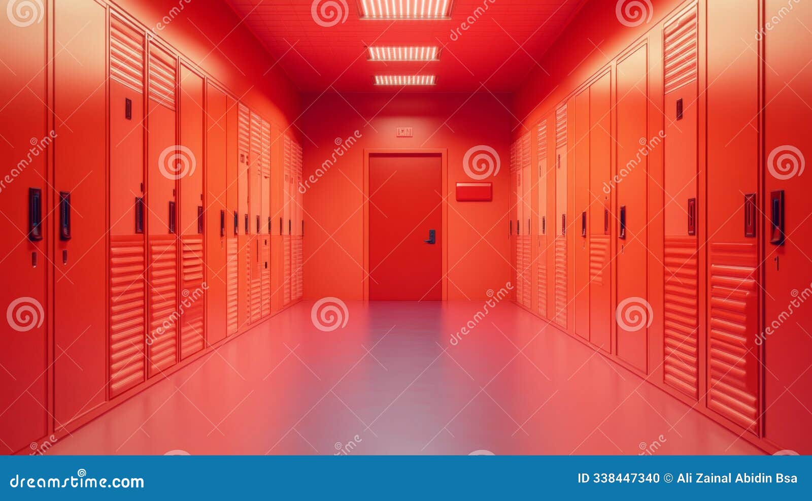 Red Lockers Corridor stock illustration. Illustration of minimalism ...