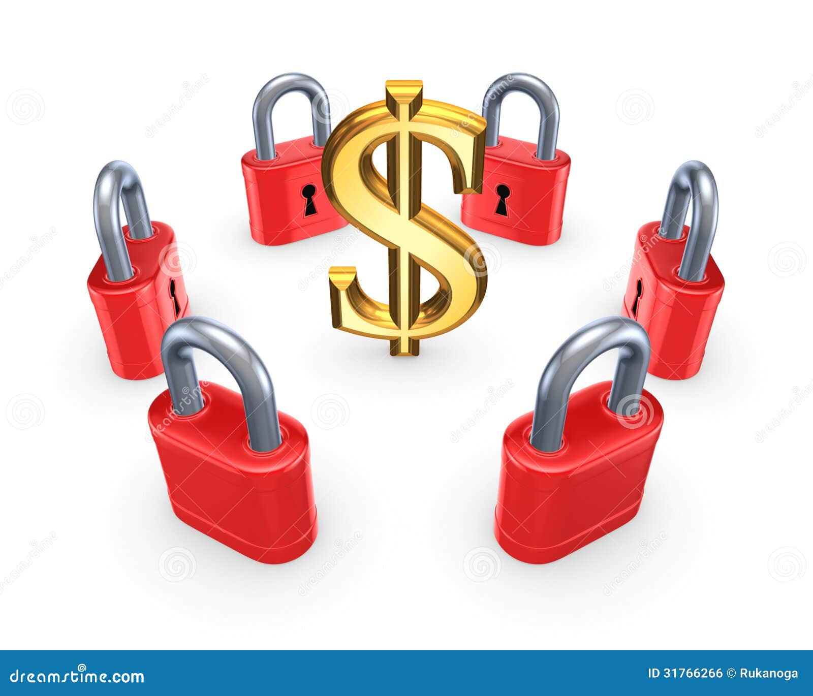 Red Locks Around Symbol of Dollar. Stock Illustration - Illustration of ...