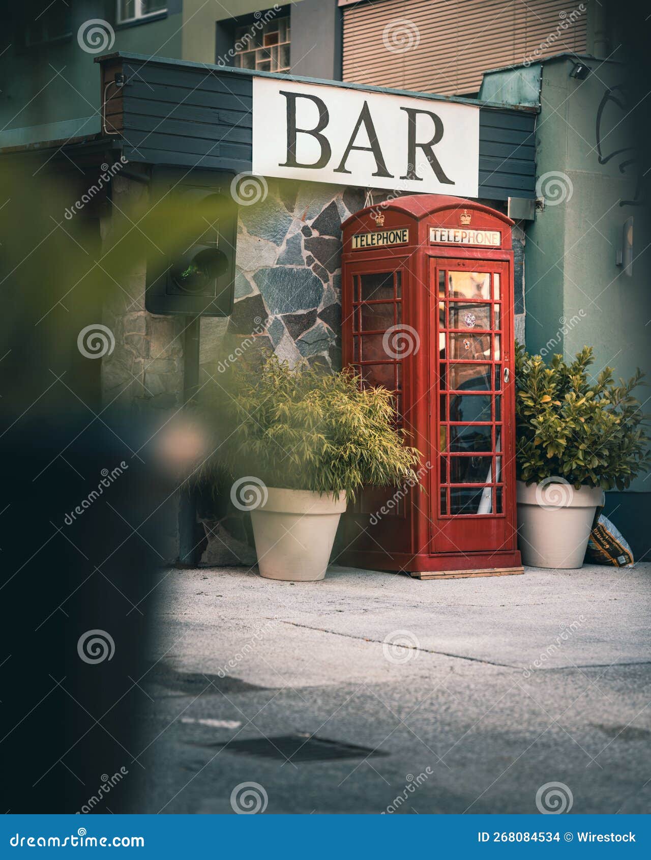 Red London Phone Booth at Bar. Stock Photo - Image of phone, london ...