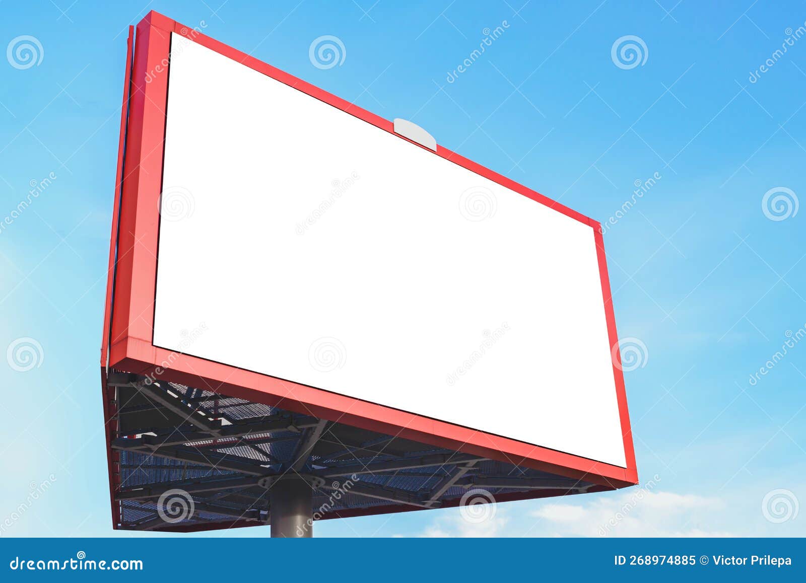 Red Long Billboard Mockup on Sky Background. Stock Image - Image of ...