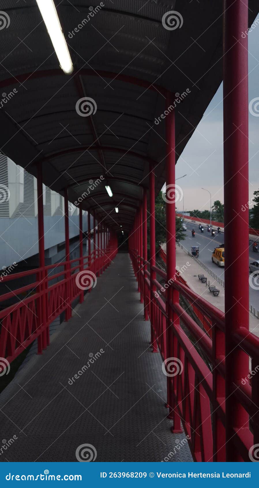 Red Long Bridge for Pedestrian Stock Image - Image of stadium, railway ...