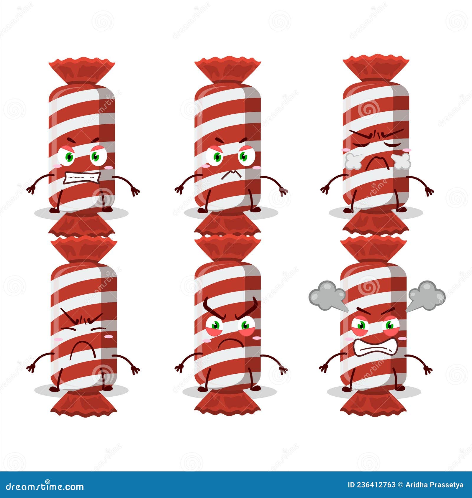 Red Long Candy Package Cartoon Character with Various Angry Expressions ...