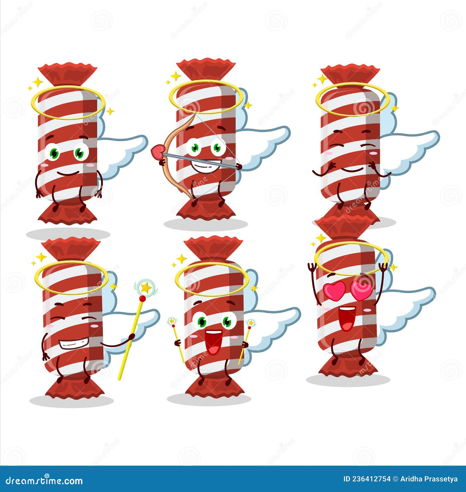 Red Long Candy Package Cartoon Designs As A Cute Angel Character Stock