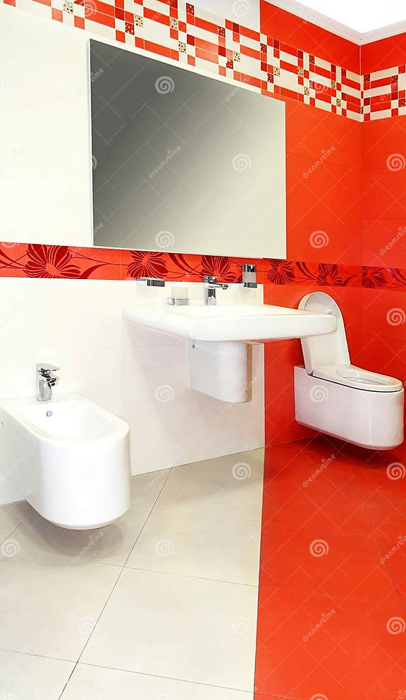 Red loo stock image. Image of faucet, toilet, interior - 10379273