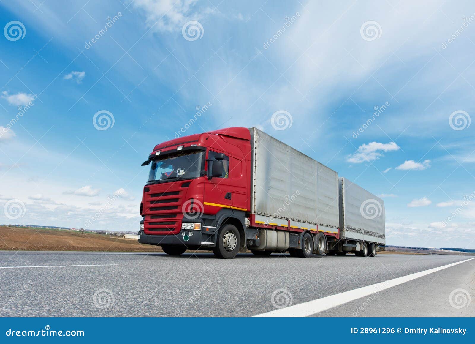 Red Lorry with Grey Trailer Over Blue Sky Stock Photo - Image of motor ...