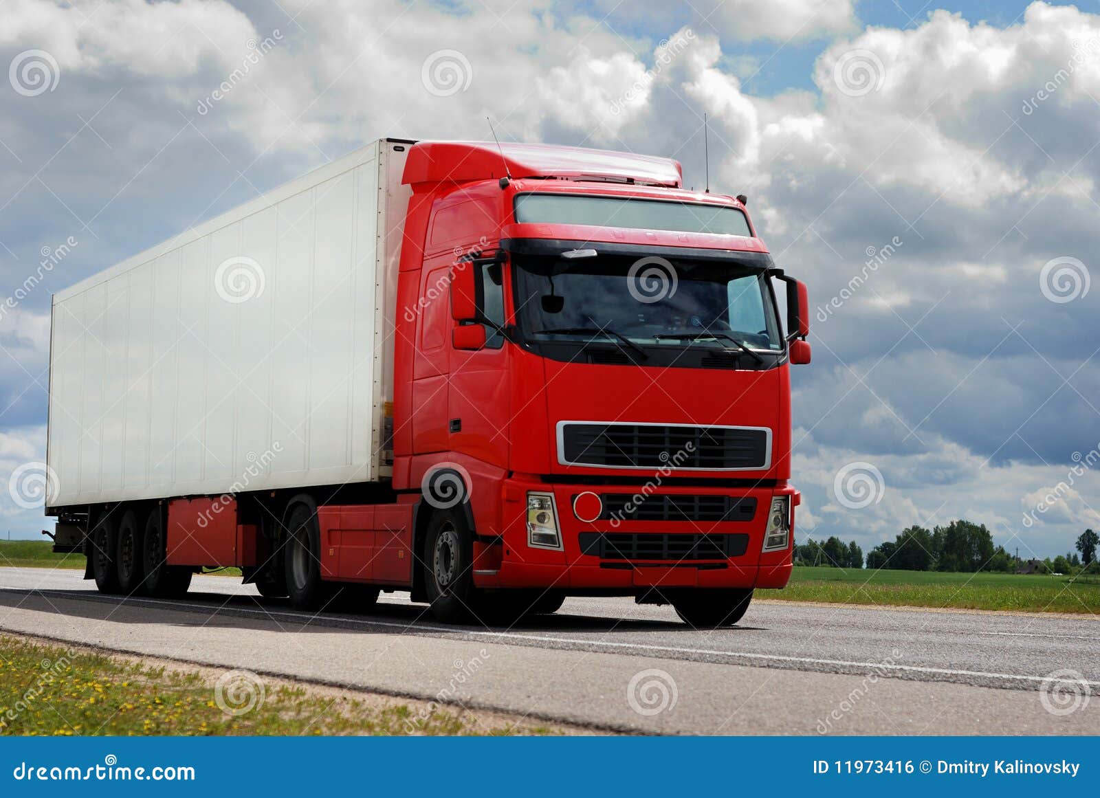 Red lorry with trailer stock photo. Image of hauler, cargo - 11973416