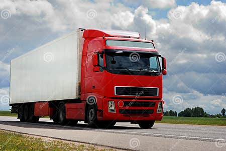 Red lorry with trailer stock photo. Image of hauler, cargo - 11973416